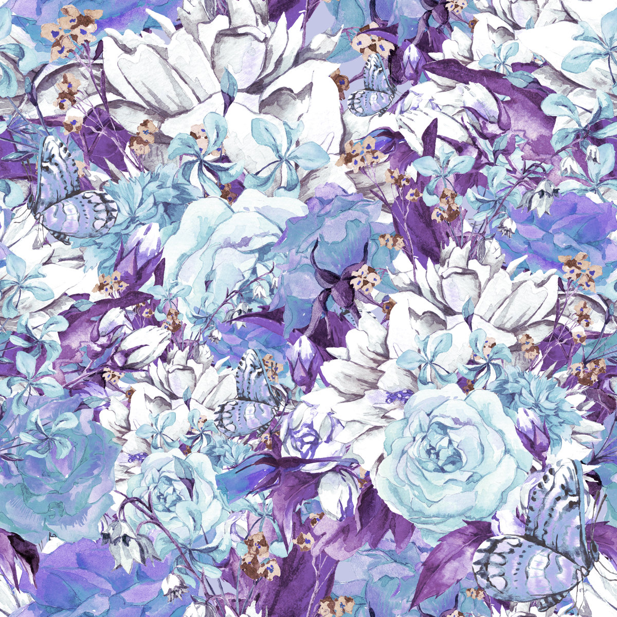 Wildon Home® Briarwick Purple And Blue Water Color Flowers by Princessmaro | Wayfair